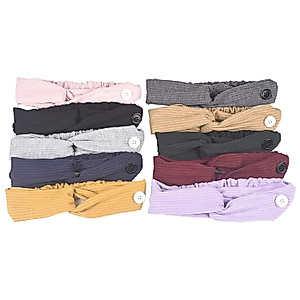 Bevisun 10 PCS Headband with Buttons for Face Mask, Headbands for Women Knotted Boho Stretchy Hair Bands, Lightweight Elastic Exercise Headband for Nurses Doctors and Women for Protect Your Ears.