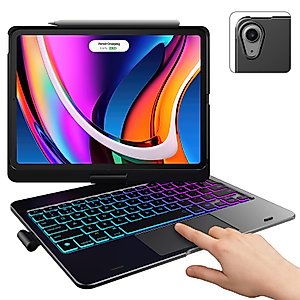 typecase Touch Keyboard Case with Trackpad for iPad Air 11-inch (M2) 2024: 360°Rotatable - 11 Colors Backlight - Wireless Keyboard with Pencil Holder for iPad Air 5th & 4th Gen,Black