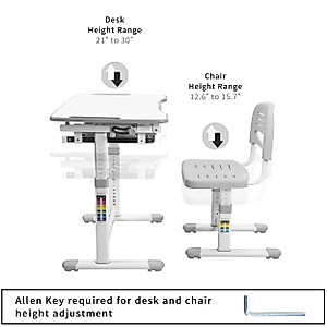 VIVO Gray Height Adjustable Childrens Desk and Chair Set | Kids Interactive Workstation