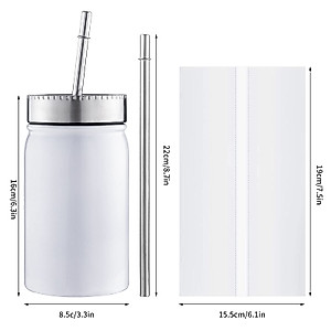 4 Pack Sublimation Blanks Tumbler (& Preparation kit Incl 4 Stainless Steel tumblers with lids, Metal Straws, x4 Sublimation Shrink wrap & Tape. for hot or Cold Beverages (170z Mason Jar)