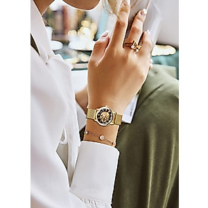 FORSINING Steampunk Watches Women's Skeleton Watch Golden Mechanical Watch for Women Minimalist Retro Design Staempunk Mechanical Skeleton Wrist Watch Transparent