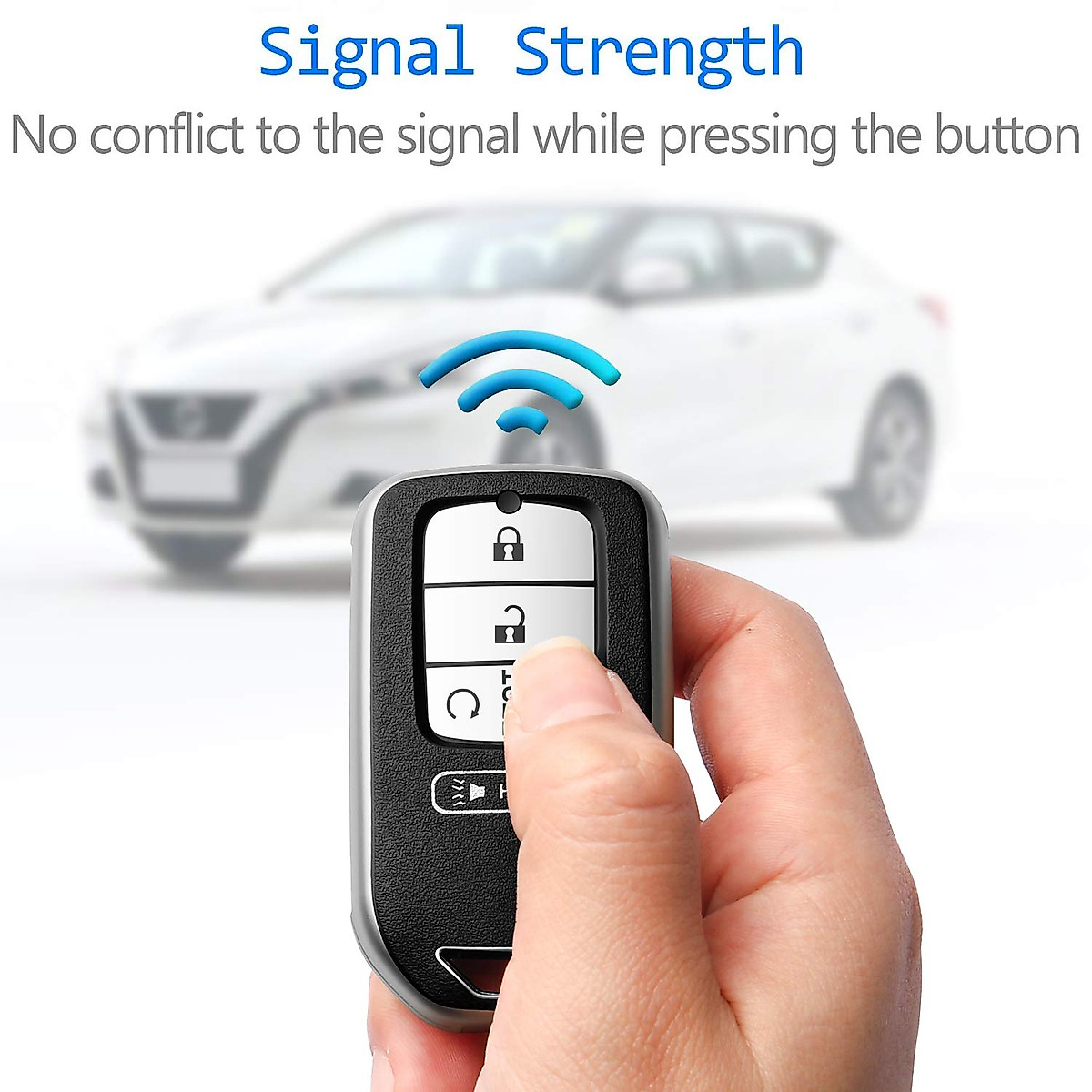 Sindeda for Honda key fob cover with leather keychain,Soft TPU Full Cover Protection,key fob case compatible Honda Accord Civic CRV Pilot Odyssey Passport Smart Remote Key，Key Fob Shell Silver