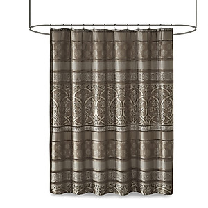 Madison Park Essentials Zara Multi Print Jacquard Shower Curtains Machine Washable, Traditional Home Bathroom Décor Bathtub Privacy Screen, 72" x 72", Brown (MPE70-883)