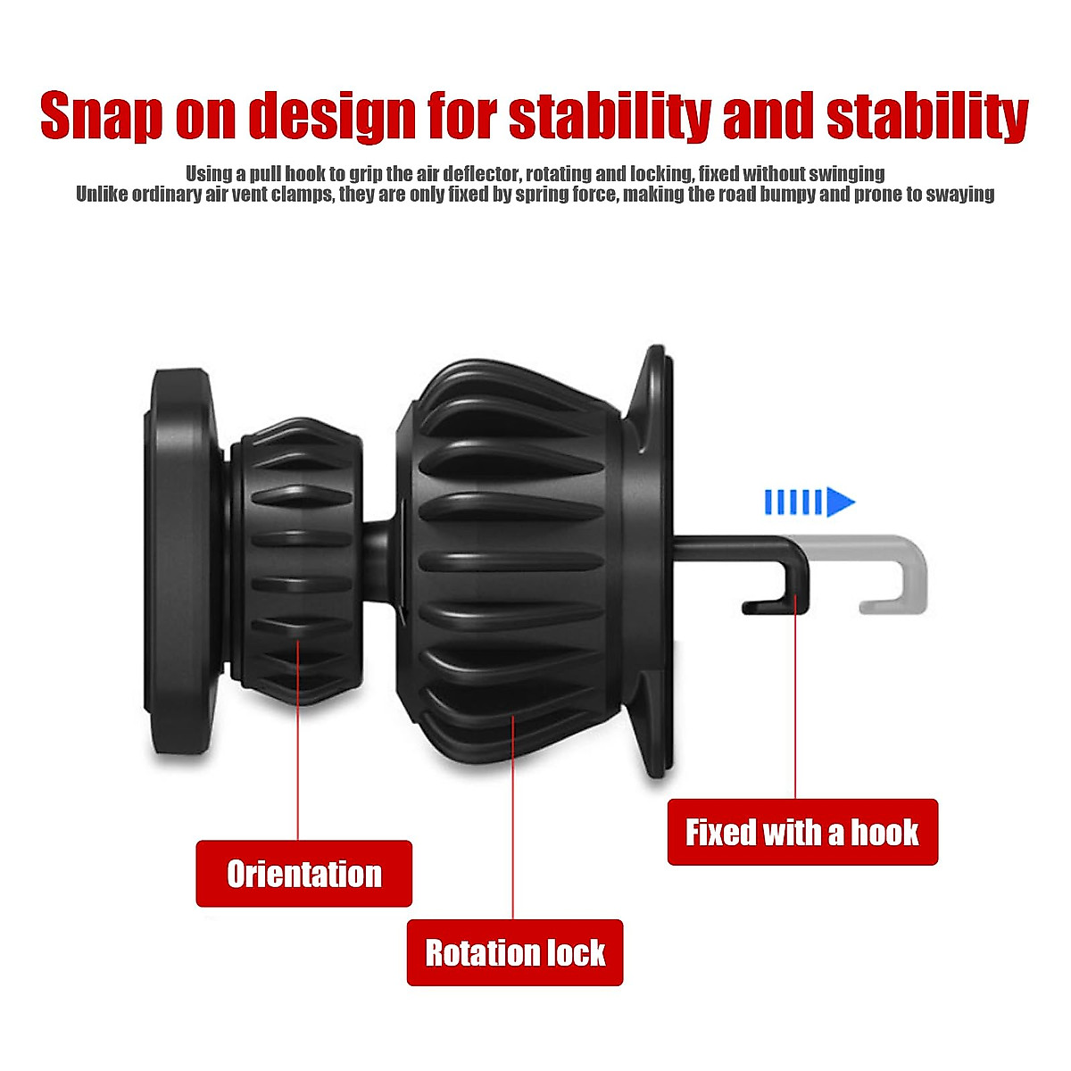 gunhunt 1 PC Snap-on Car Phone Holder, 2.36" x 1.57" 360° Rotating Air Outlet Multifunctional Navigation Bracket, Suitable for Conventional Horizontal Air Outlets Such as Horizontal/Vertical (Black)