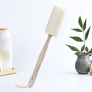 INGVY Dry Brushing Body Brush Natural Exfoliating Loofah Back Sponge Scrubber Brush with Long Wooden Handle Stick Holder Body Shower Bath Spa