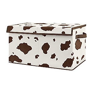 Sweet Jojo Designs Wild West Cow Print Boy Small Fabric Toy Bin Storage Box Chest For Baby Nursery or Kids Room - Brown and Cream Western Southern Country Animal