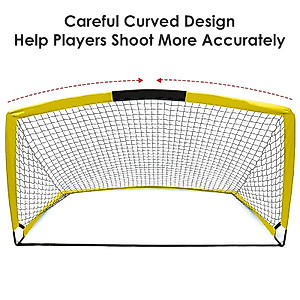 HITIK Soccer Goals, Set of 2- Size 6'x4'FT Portable Foldable Soccer Nets with Carry Bag for Games and Training for Backyard for Kids and Teens（Yellow）