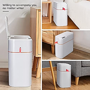 Bathroom Trash Can with Lid,4.7 Gallons Touchless Garbage Can for Bedroom,Automatic Motion Sensor Dogproof Plastic Slim Trash Bin for Office,Living Room, White,with 6 Pack Drawstring Garbage Bags