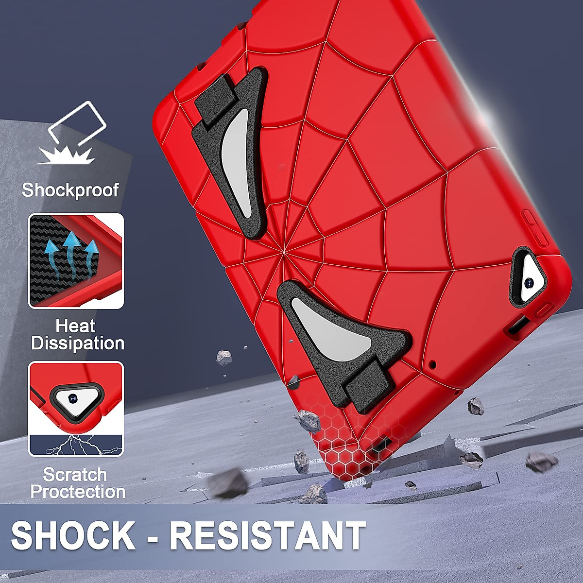 Auizotl Kids Cases for iPad 9th Generation, iPad 8th / 7th Generation Case, for iPad 10.2 case with Sturdy Kickstands, Heavy Duty Shockproof iPad 10.2 case for Kids Children Boys(Red+Black)