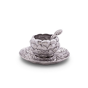 Arthur Court Aluminum Artichoke Condiment Set 3 piece Bowl, Tray, Spoon 7 inch Diameter Tray