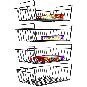 Under Shelf Basket, iSPECLE 4 Pack Under Cabinet Organizer Easy to Install and Use Versatile Metal Pantry Organizer Add Storage to Kitchen Cabinet Pantry Cupboards and Shelves, Black