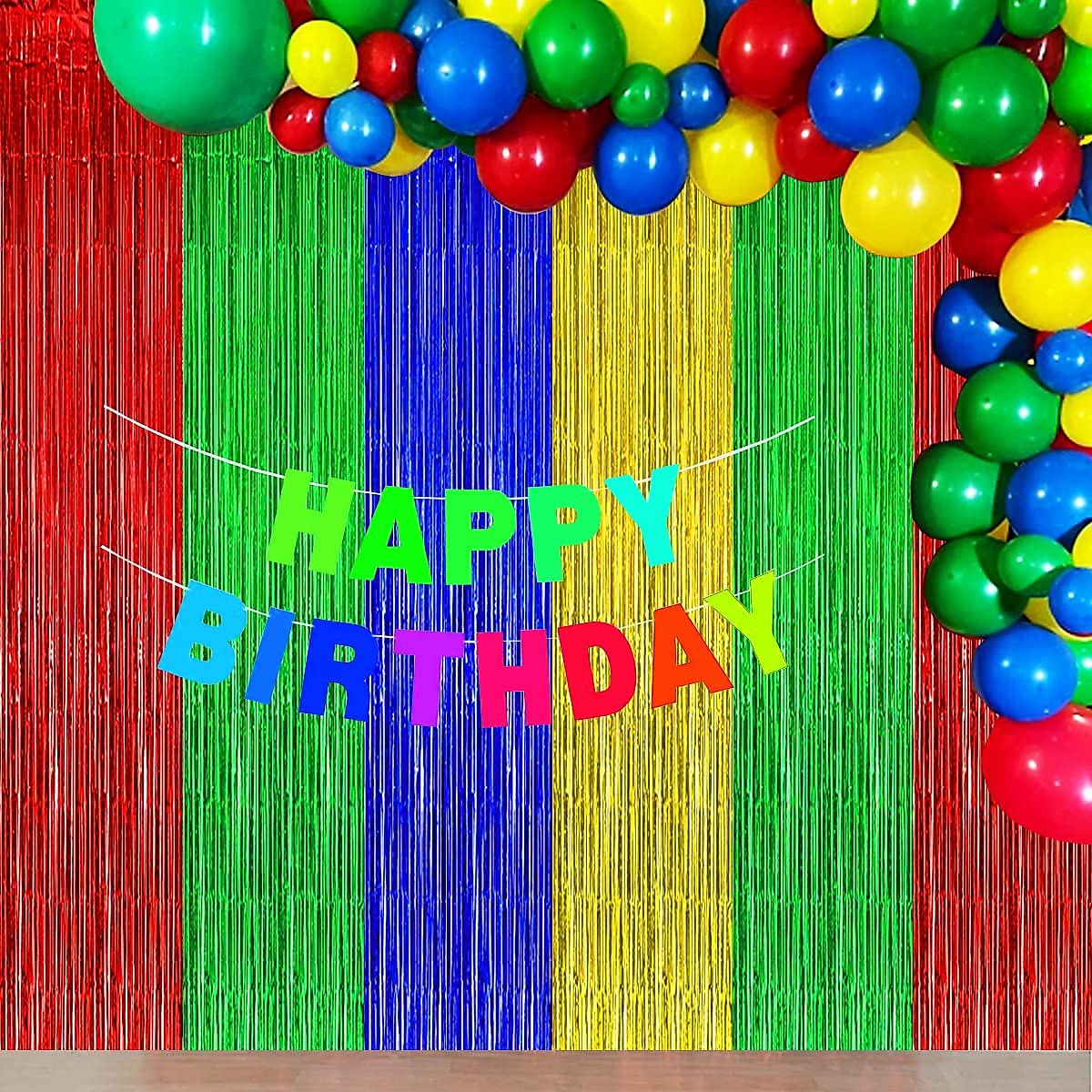 Blue Red Green Yellow Party Decorations, Blue Red Green Yellow Foil Fringe Backdrops Streamer Tinsel Curtains for Graduation Boys Girls Birthday Baby Shower Party Decor (3Pack)