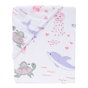 Lambs & Ivy Sea Dreams Soft White 100% Cotton Nautical Ocean Fitted Crib Sheet
