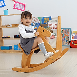 KRAND Rocking Horse Wooden Ride On Toy for Kids Classic Design Rocking Horse with Pedal and Safe Backrest Fine Workmanship(Classic, Natural)