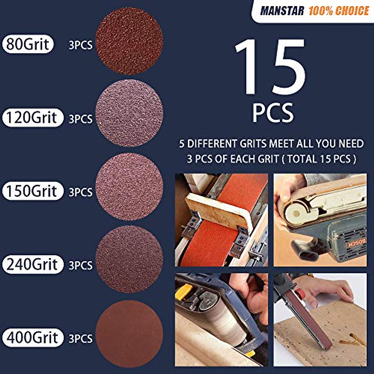15 Pcs 1 x 30 Inch Assorted Aluminum Oxide Sanding Belt,80/120/150/240/400 Grit