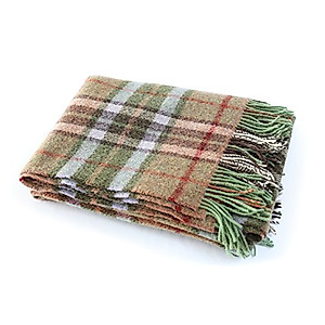 Genuine Irish, 100% Wool Throw & Toss Blanket, Traditional Plaid Print, Soft Warm Heirloom Quality Lambswool, Imported from Ireland, 54" x 72" Inches, Green