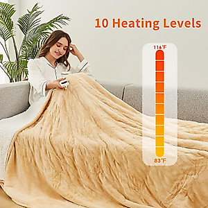 Homemate Heated Electric Blanket Queen Size - 84"x90" Heating Bed Blanket Throw with 10 Heating Levels 8 Hours Auto Off Fast Heating Over-Heat Protection Ultra Soft Flannel ETL Certified, Beige