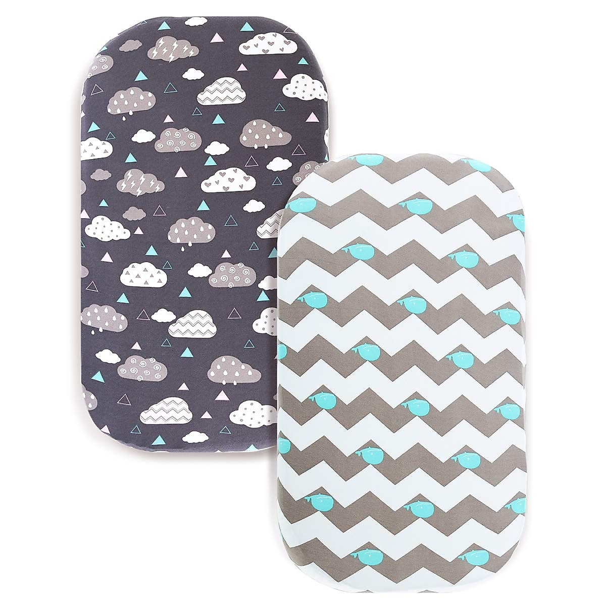 COSMOPLUS Bassinet Sheet Set 2 Pack Stretch Fitted Cradle Fitted Sheets for Bassinet Pads/Mattress, for Boys Girls,Unisex,Ultra Soft,Whale/Cloud