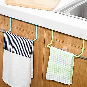 Baost Over Door No Drill Towel Rack Bar Hanging Hand Dish Tea Towels Holder Rail Over Cabinet Storage Rack for Bathroom Kitchen Cabinet Cupboard Hanger Over Door Organizer Pink