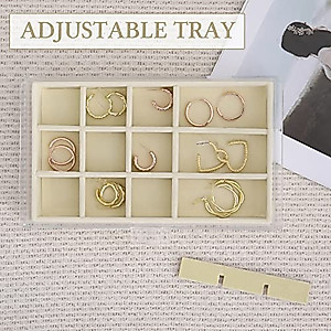 misaya Earring Jewelry Organizer Box, Large Acrylic Jewelry Organizer with 4 Drawers, Clear Velvet Earring Holder Organizer for Earrings, Rings, Necklace, Beige