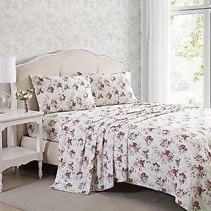 Laura Ashley - Full Sheets, Cotton Percale Bedding Set, Lightweight & Breathable Home Decor (Ashfield Pink, Full)