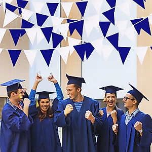 32Ft Royal Blue White Party Decorations Triangle Flag Pennant Bunting Fabric Garland for Wedding Birthday Ahoy Achor Nautical Pirate Bridal Baby Shower Under The Sea Party Festivals Decoration