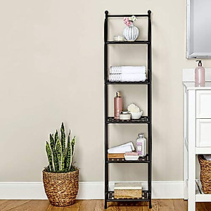 FKUO 5 Tier Bathroom Storage Open Shelf Unit, Free-Standing Metal Corner Rack Shelving for Kitchen, Living Room, Hallway (Black, 5 Tier)