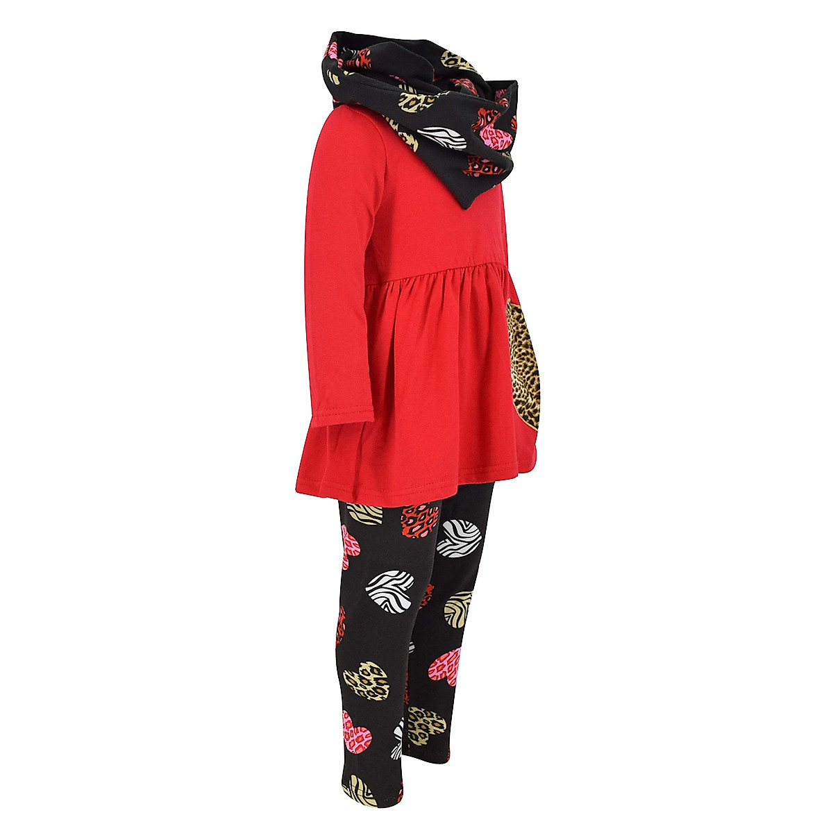 Unique Baby Girls Valentines Day Toddler Animal Print Hearts Legging Set Outfit (7 Years, Red)