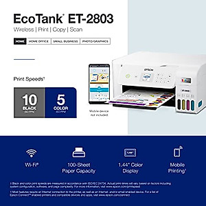 Epson EcoTank ET-2803 Wireless Color All-in-One Cartridge-Free Supertank Printer with Scan, Copy and AirPrint Support