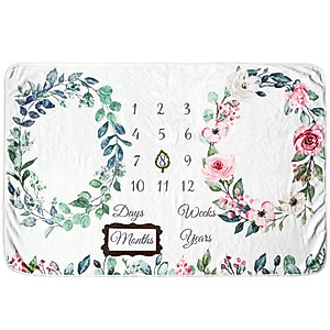 Vlokup Twins Baby Milestone Blanket for Boys & Girls, Premium Flannel Photography Background Prop Blankets, Neutral Boho Floral…