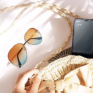 The Fresh Oversize Rimless Double Crossbar Ocean Color Lens Aviator Sunglasses 61mm Gift Box (5-Gold, Brown/Green)