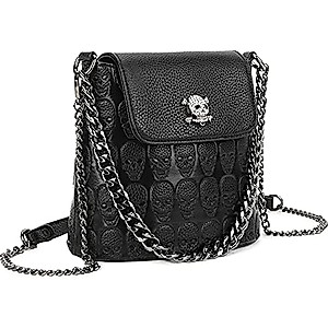 FiveloveTwo Handbags for Women Punk Ladies Purses PU Leather Satchel Skull Shoulder Tote Bag Black