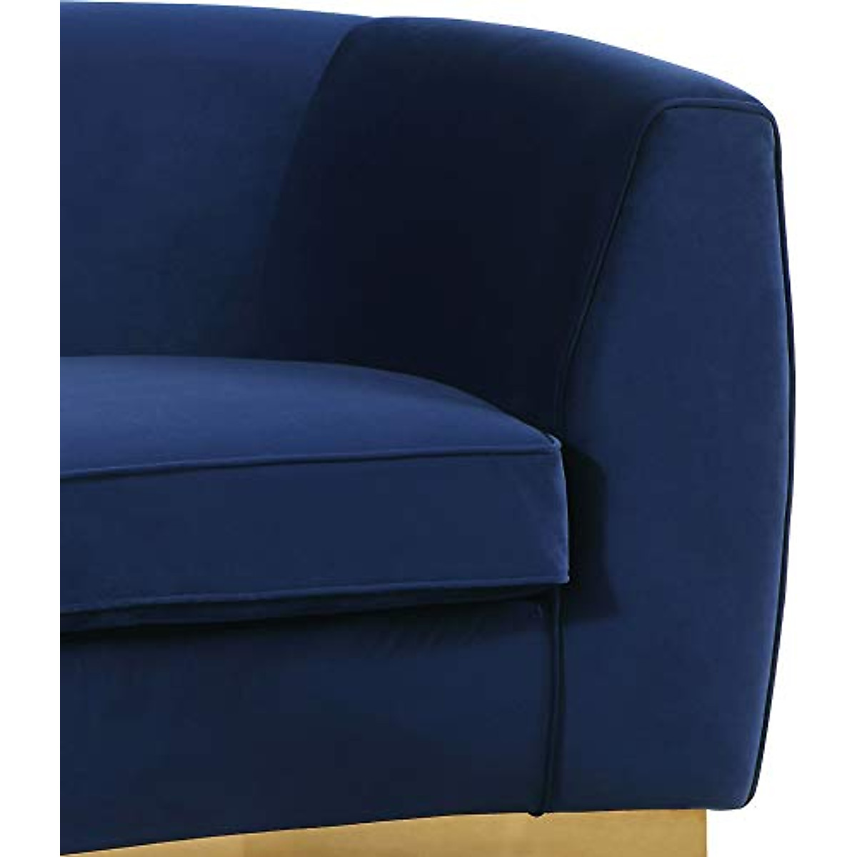 Meridian Furniture Julian Collection Modern | Contemporary Velvet Upholstered Loveseat with Stainless Steel Base in Rich Gold Finish, Navy, 70"L x 34"D x 28"H
