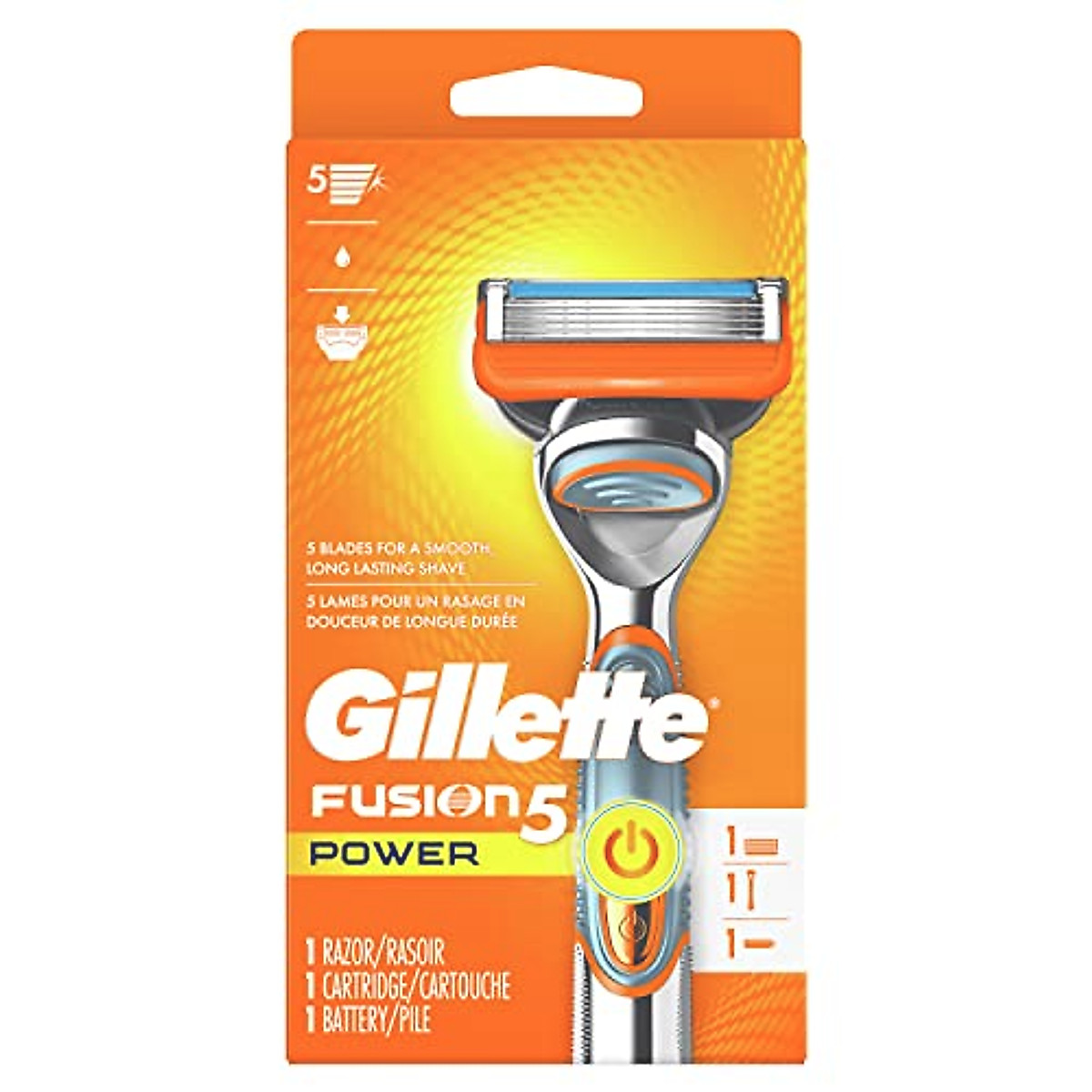 Gillette Fusion5 Power Razors for Men, 1 Gillette Razor, 1 Razor Blade Refill, 1 Battery