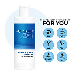 Aquableu Biotin Shampoo – Natural Thickening & Volumizing For Thicker Hair - Infused with coconut oil, keratin, Argan & Jojoba oil - Awapuhi fragrance 8oz