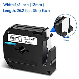 GREENCYCLE Compatible for Brother M231 M-K231 MK231 M-231 Standard Label Tape 1/2" x 26.2ft (12mm x 8m) for PT-45M PT-90 PT-70BM PT-70 PT-M95 PT-65 PT-85 Labeling Maker (Black on White,2 Pack)