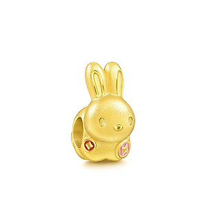 CHOW SANG SANG 999 24K Solid Gold Charm Rabbit with Colorful Coins Patterns Charm Blessing Bracelet for Women 93618C