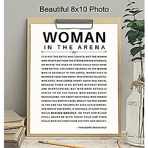 Daring Greatly Man/Woman In the Arena Quote Poster - 8x10 Famous Teddy Roosevelt Speech - 8x10 Motivational Inspirational Wall Art Decor - Uplifting Gifts for Women, Feminist, Entrepreneur