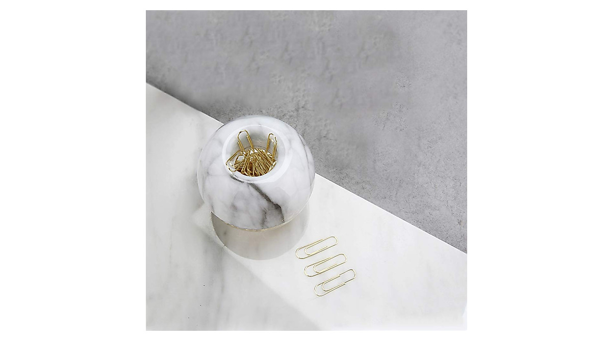 MultiBey Gold Paper Clips with Elegant Marble White Magnetic Holder