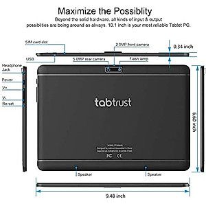 Tablet 10 Inch Android 9.0, 2GB+32GB, Quad-Core Processor, 10 inch 1280x800 IPS HD Display, 2MP+ 5MP, Bluetooth, WiFi, GMS 3G Phone Tablets