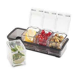 Final Touch 5 Piece Garnish Bar Caddy - Keep Ingredients Organized and Sanitary - 4 Removable Containers with Lids - BPA-Free Acrylic (FTA2000)
