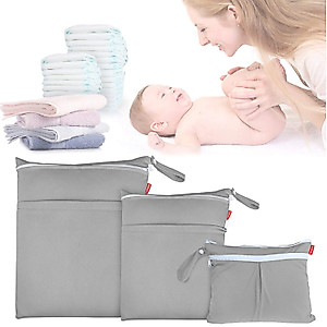 Damero 3pcs Pack Wet Dry Bag for Cloth Diapers Daycare Organizer Bag, Gray