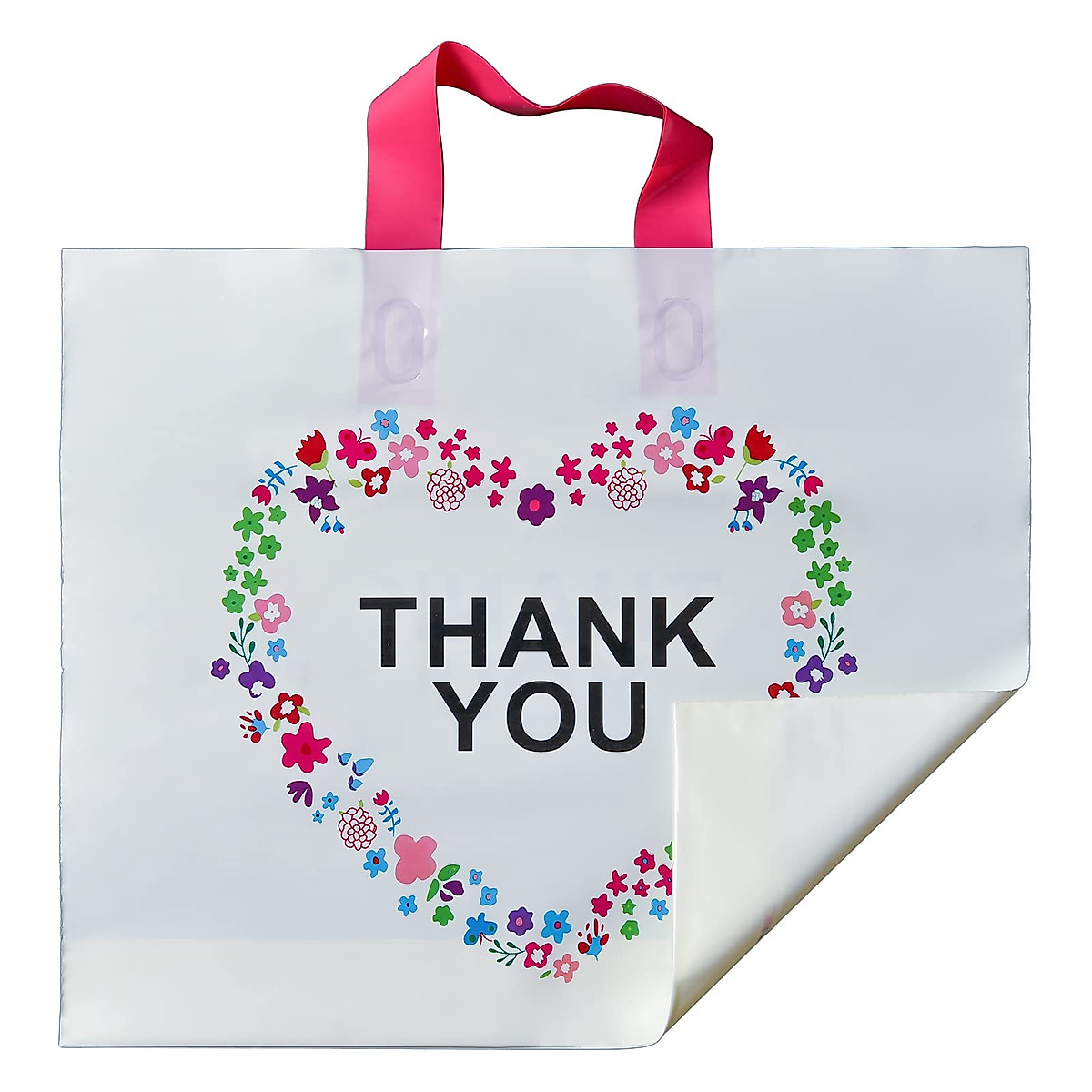 inkalfa 24 Pcs Beige Thank You Bags,Gift Bags with Soft Loop Handle,Plastic Bags Boutique Bags,Size:15"x12"x3"（38 * 30 * 8CM 2.8 Mil.