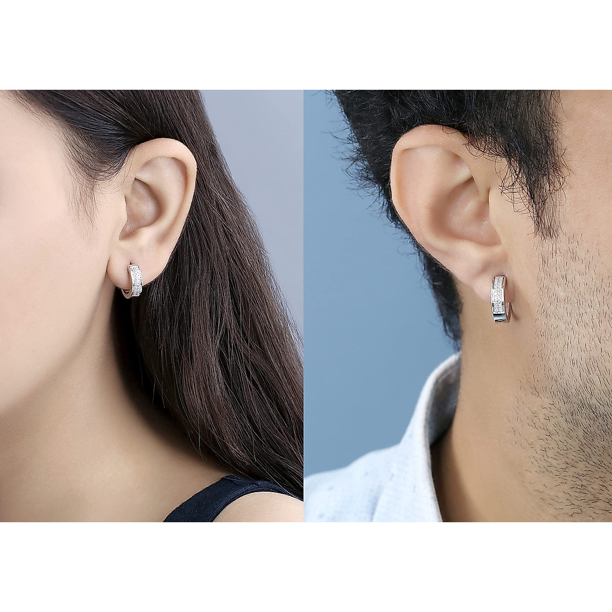 Dazzlingrock Collection Round White Diamond Double Row Unisex Hoop Earrings in 925 Sterling Silver