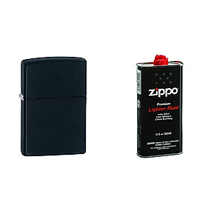 Zippo Pocket Lighter, Black Matte with 12 oz Lighter Fluid