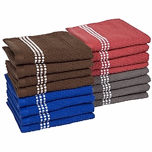 Lavish Home 100% Combed Cotton Dish Cloths Pack-Absorbent Popcorn Terry Weave-Kitchen Dishtowels, Cleaning/Drying (16 Pack-Multiple Colors)