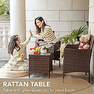 Devoko 3 Pieces Patio Furniture Sets Clearance PE Rattan Wicker Chairs with Table Outdoor Garden Porch Furniture Sets (Brown/Beige)