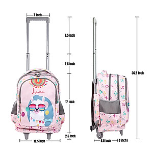 seastig Rolling Backpack 18in Double Handle Backpack Kids Wheeled Backpack Roller Backpack with Lunch Bag Set Girls Boys, Alpaca with Sunglasses