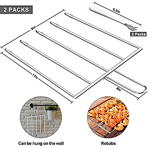 2 Pack Stainless Steel BBQ Skewers - 5 in 1 Kabob Skewers for Grilling with Slider, Metal Barbecue Skewers for Kabobs, Shish Kebab Grill Skewers & Ideal Kabob Sticks for Shrimp Veggie Meat Chicken