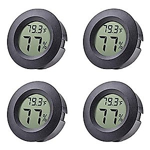 Veanic 4-pack Mini Hygrometer Thermometer Fahrenheit or Celsius Meter Digital LCD Monitor Indoor Room Round Humidity Temperature Gauge for Humidors Home Humidifiers Car Greenhouse Babyroom